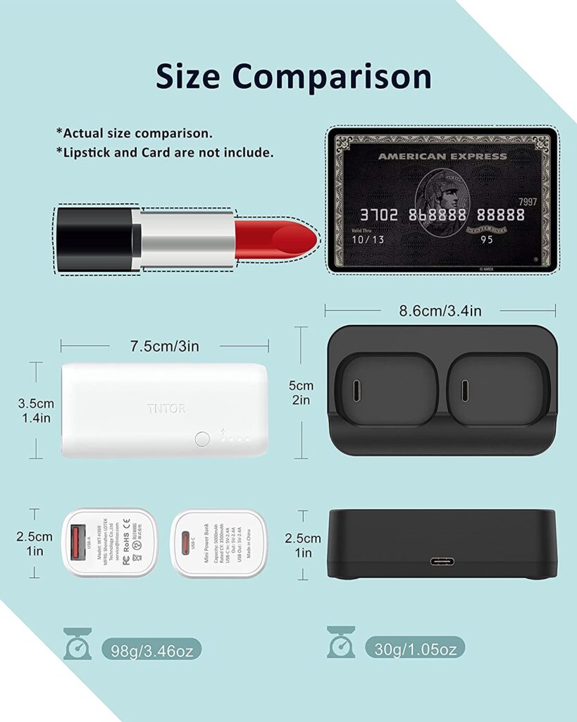 TNTOR 2 Pack 5000mAh Mini Lipstick Power Bank (Black+White) – TNTOR